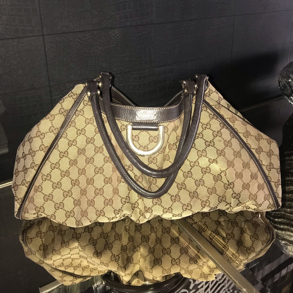 Authentic Gucci Signature Canvas D Large Hobo Bag - Gem